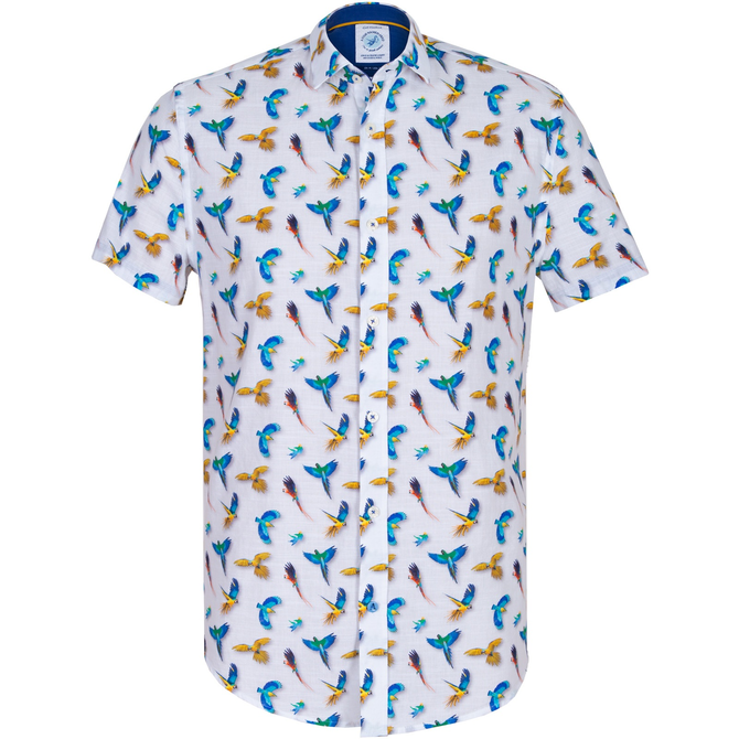 White Birds Print Stretch Cotton Casual Shirt - Shirts-Casual : Fifth ...